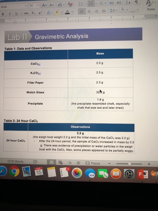 Solved Arial 怕, Lab 11 Gravimetric Analysis Table 1: Data | Chegg.com