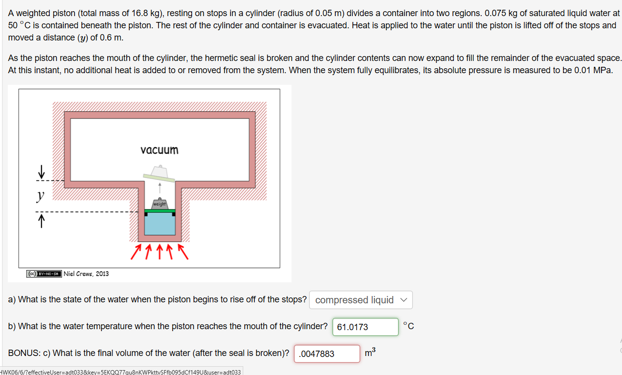 Solved A weighted piston (total mass of 16.8 kg), resting on | Chegg.com
