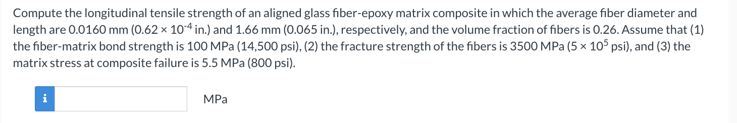 Solved Compute the longitudinal tensile strength of an | Chegg.com