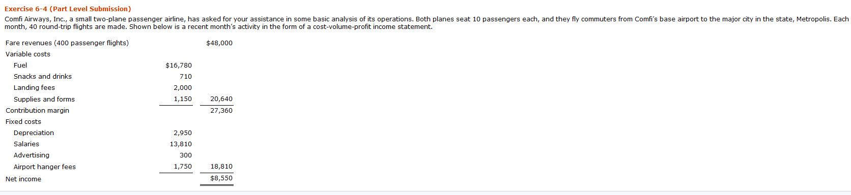 Solved Exercise 6-4 (Part Level Submission) Comfi Airways, | Chegg.com