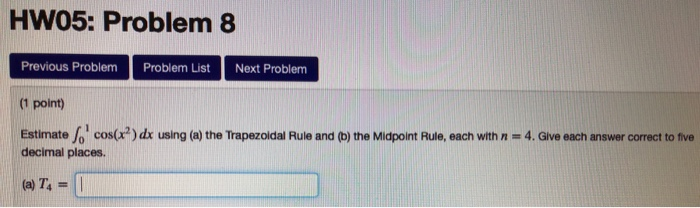 Solved Hw05 Problem 8 Previous Problem Problem List Next 8542