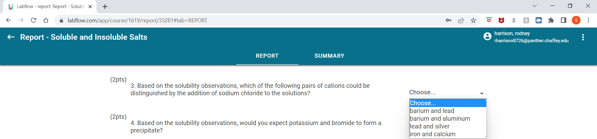 Solved Labllow - report: Report - Soluble x + S OS → Co • | Chegg.com