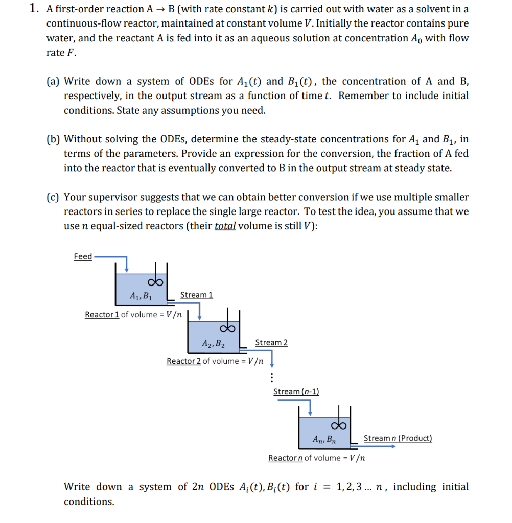 Solved 1 A First Order Reaction A→b With Rate Constant K