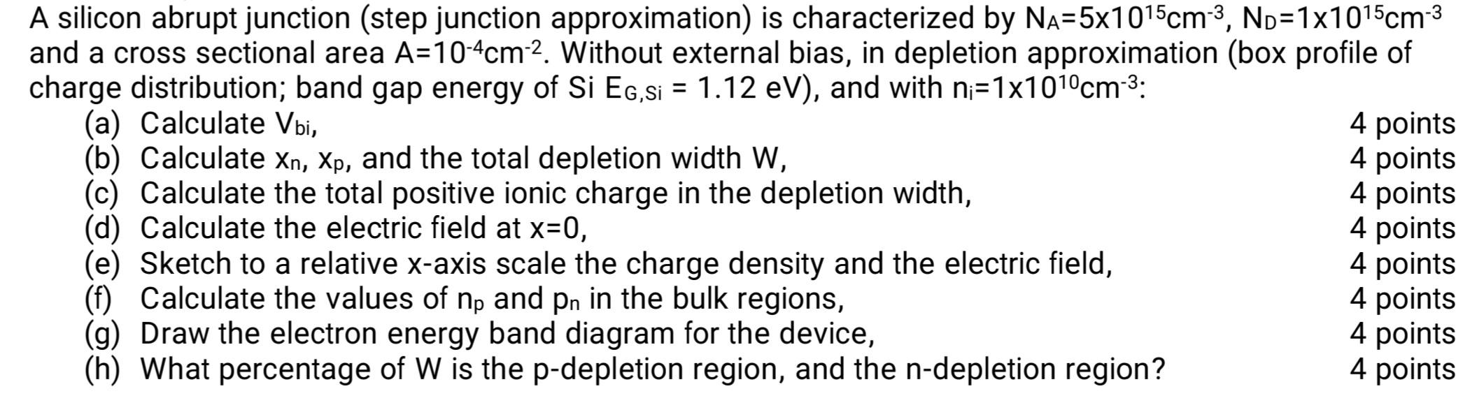 Solved = A silicon abrupt junction (step junction | Chegg.com