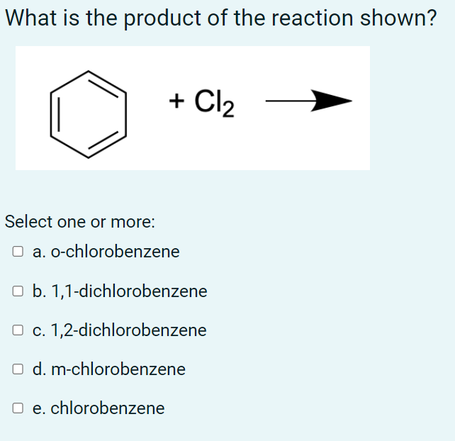 Solved What is the product of the reaction shown? + Cl2 | Chegg.com