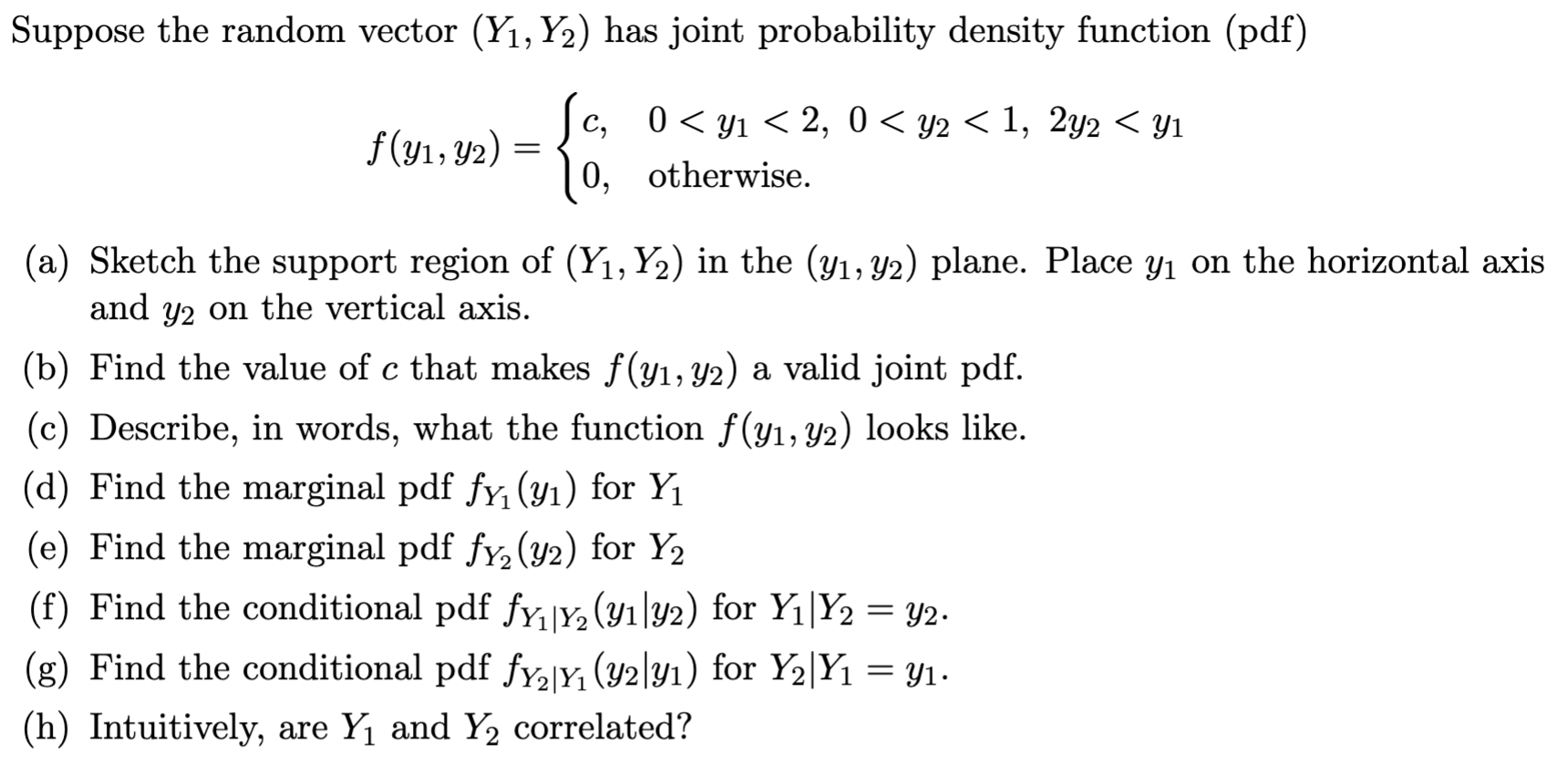 Solved Suppose the random vector (Y1,Y2) has joint | Chegg.com