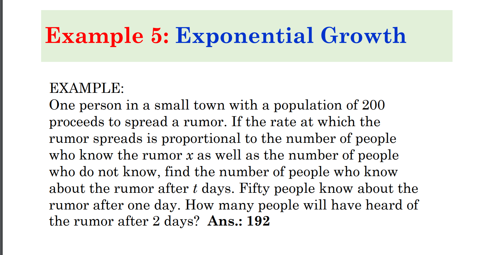 Solved Example 5: Exponential Growth EXAMPLE: One person in | Chegg.com