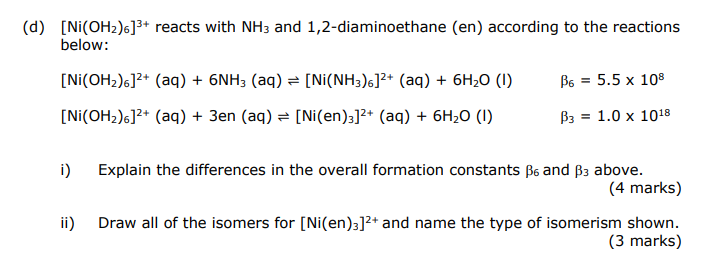 Solved (d) [Ni(OH2)6]3+ reacts with NH3 and | Chegg.com
