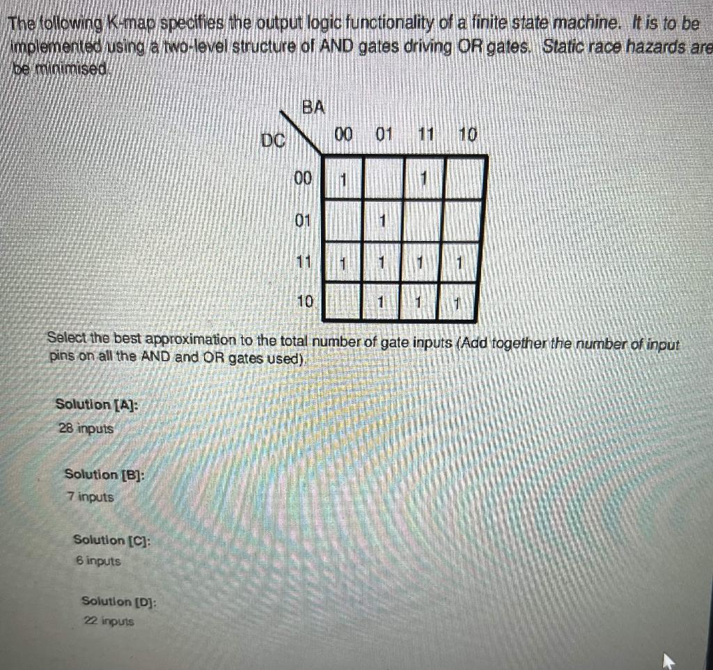 Solved The following K-Map specifies the output logic | Chegg.com