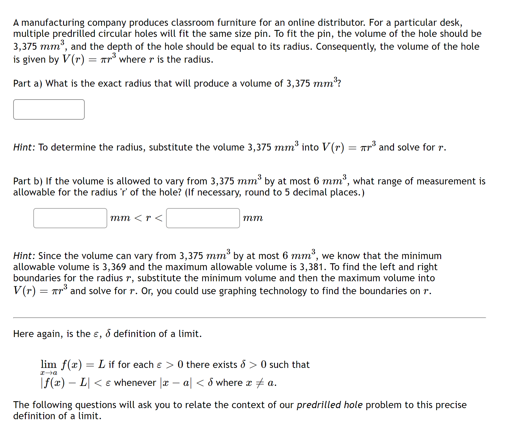 Solved Hint: Since the volume can vary from 3,375mm3 ﻿by at | Chegg.com