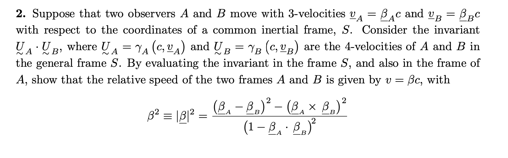 Solved 2. Suppose that two observers A and B move with 3 | Chegg.com