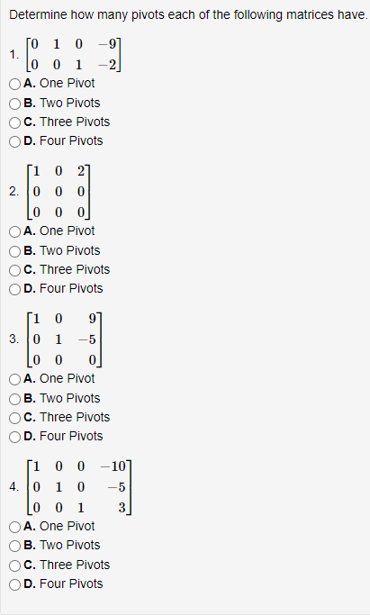 Solved Determine how many pivots each of the following | Chegg.com