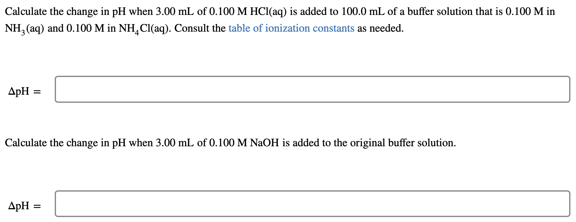 Solved Calculate the change in pH when 3.00 mL of | Chegg.com