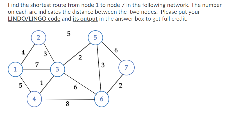 Solved Find the shortest route from node 1 to node 7 in the | Chegg.com