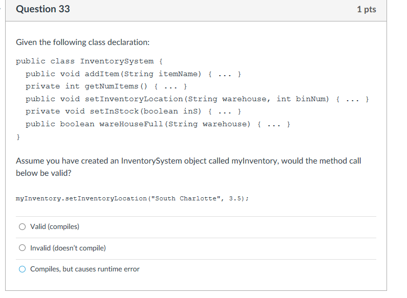 Solved D Question 30 1 pts Given the following class | Chegg.com