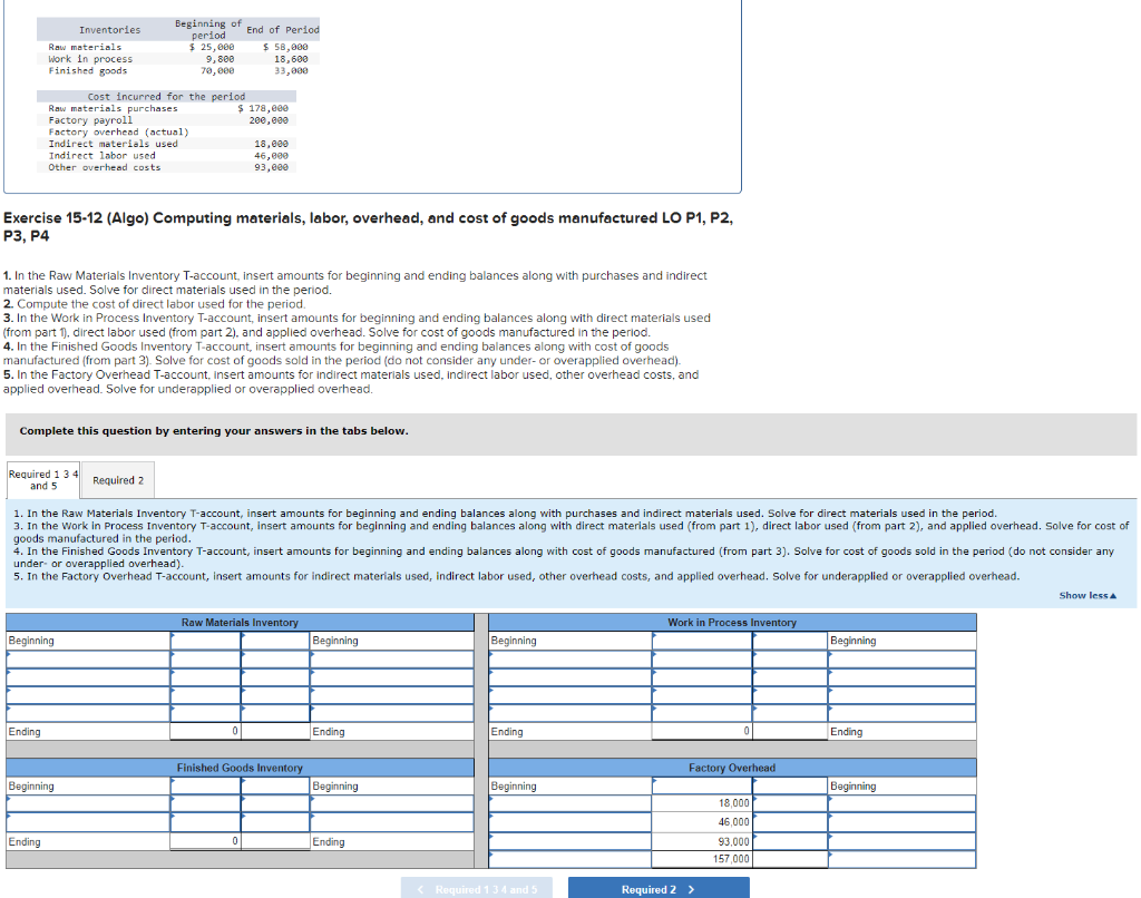 Solved Inventories Raw materials Work in process Finished | Chegg.com