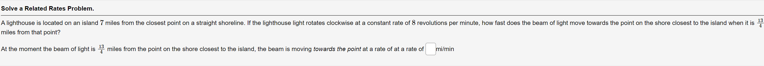 Solved Solve a Related Rates Problem. A lighthouse is | Chegg.com