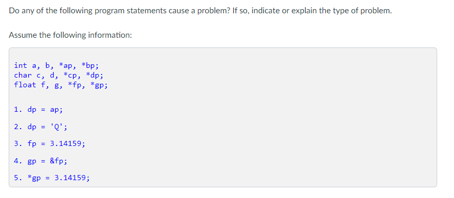 Solved Do any of the following program statements cause a | Chegg.com