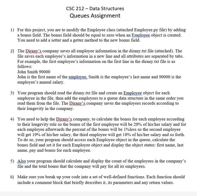 Solved CSC 212 - Data Structures Queues Assignment 1) For | Chegg.com