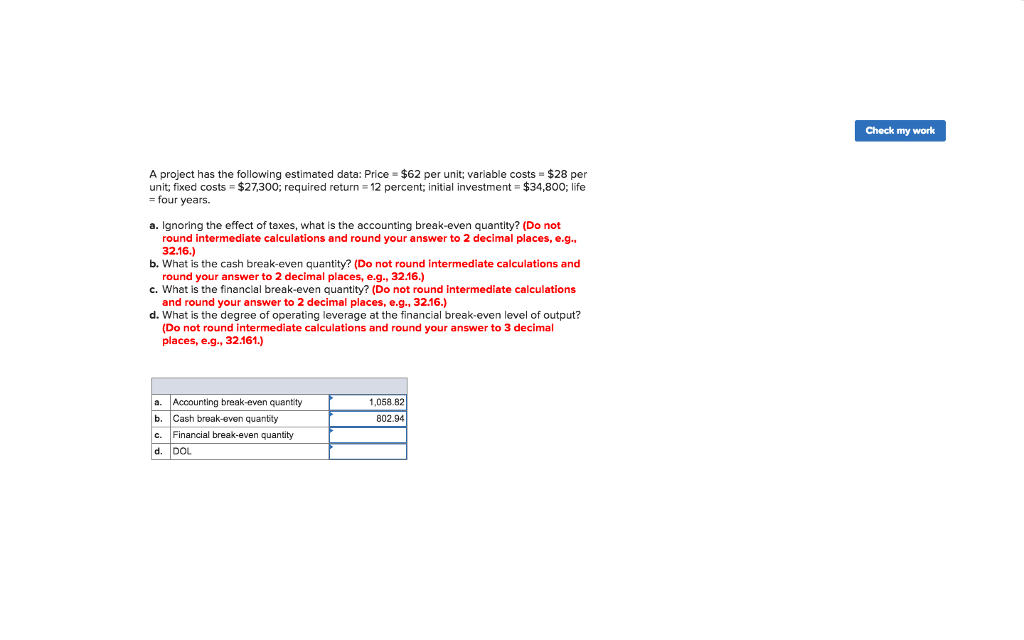 Solved Check my work A project has the following estimated | Chegg.com