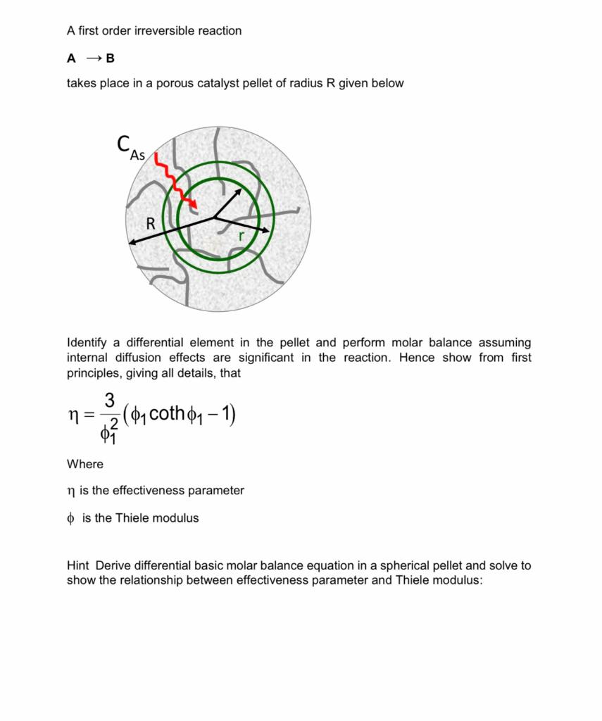 Solved A First Order Irreversible Reaction A→b Takes Place