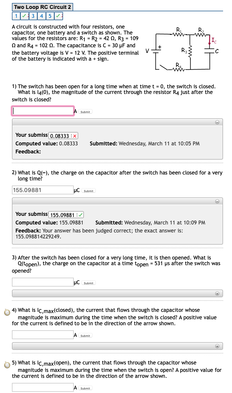 Solved Two Loop RC Circuit 2 13.45 A circuit is constructed | Chegg.com