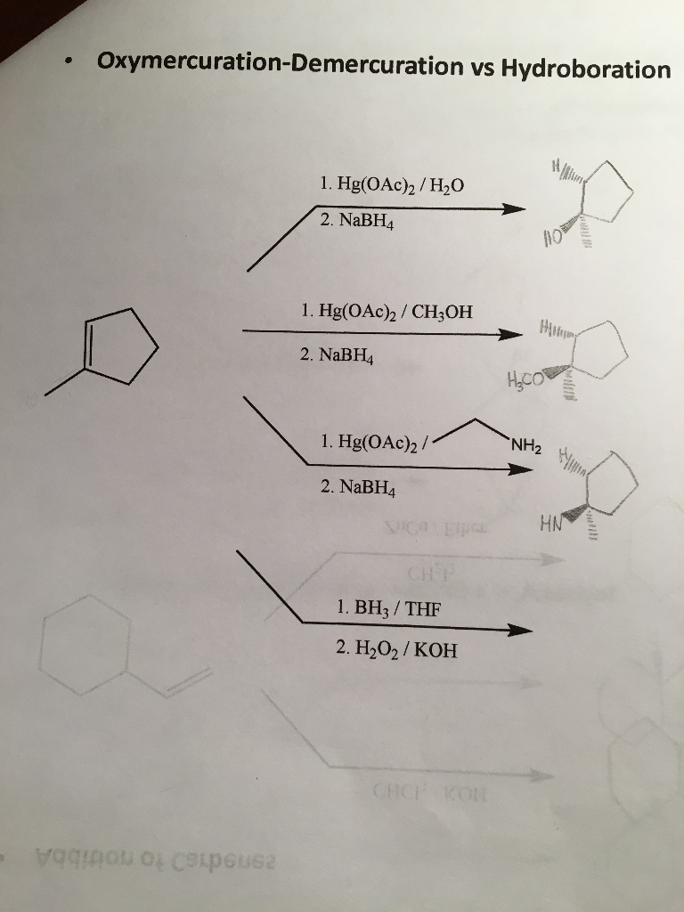 Solved Oxymercuration-Demercuration vs Hydroboration 1. | Chegg.com