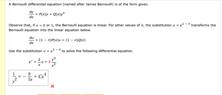 Solved A Bernoulli differential equation (named after James | Chegg.com