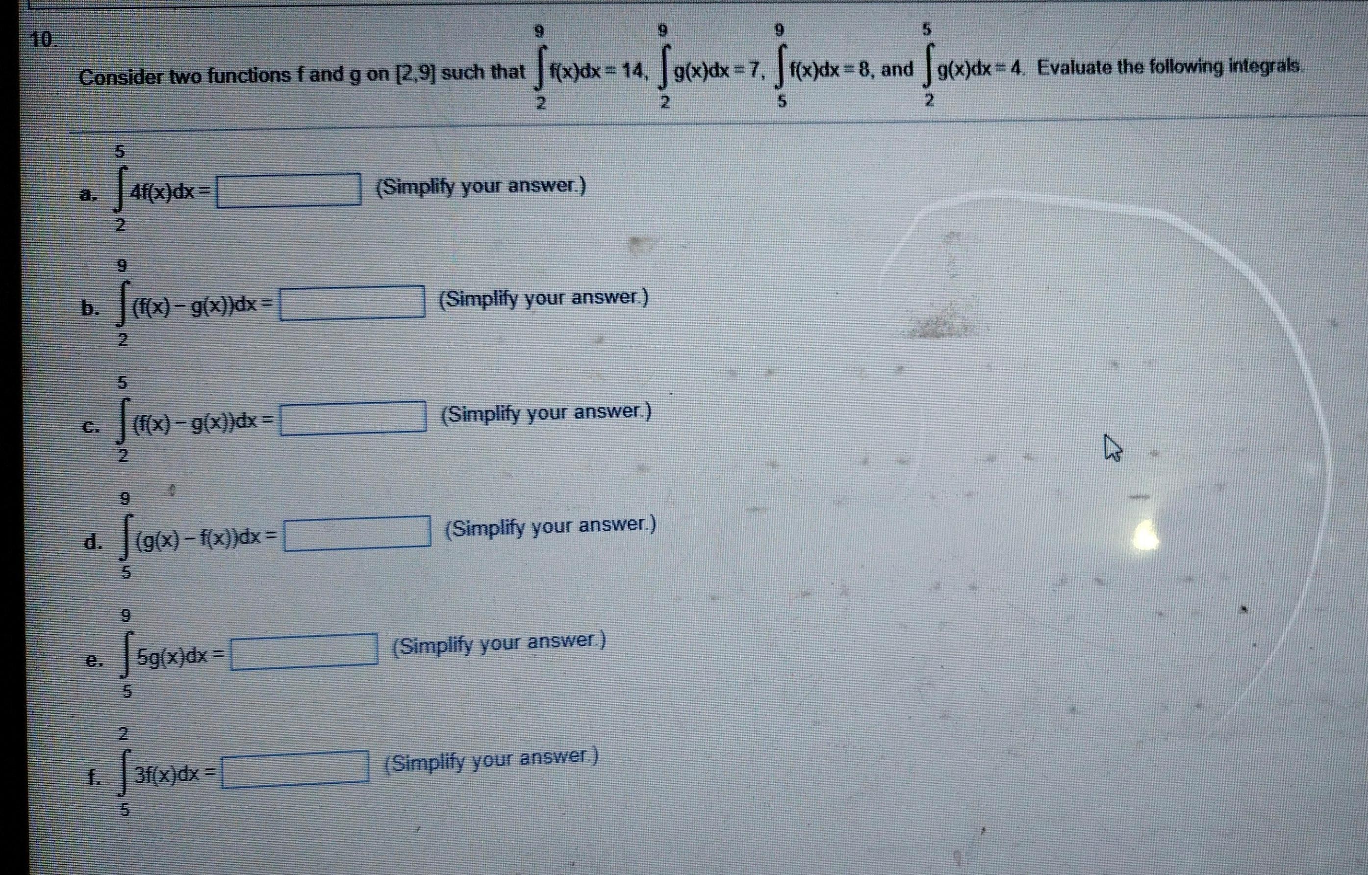 Solved Consider two functions f and g on [2,9] such that | Chegg.com