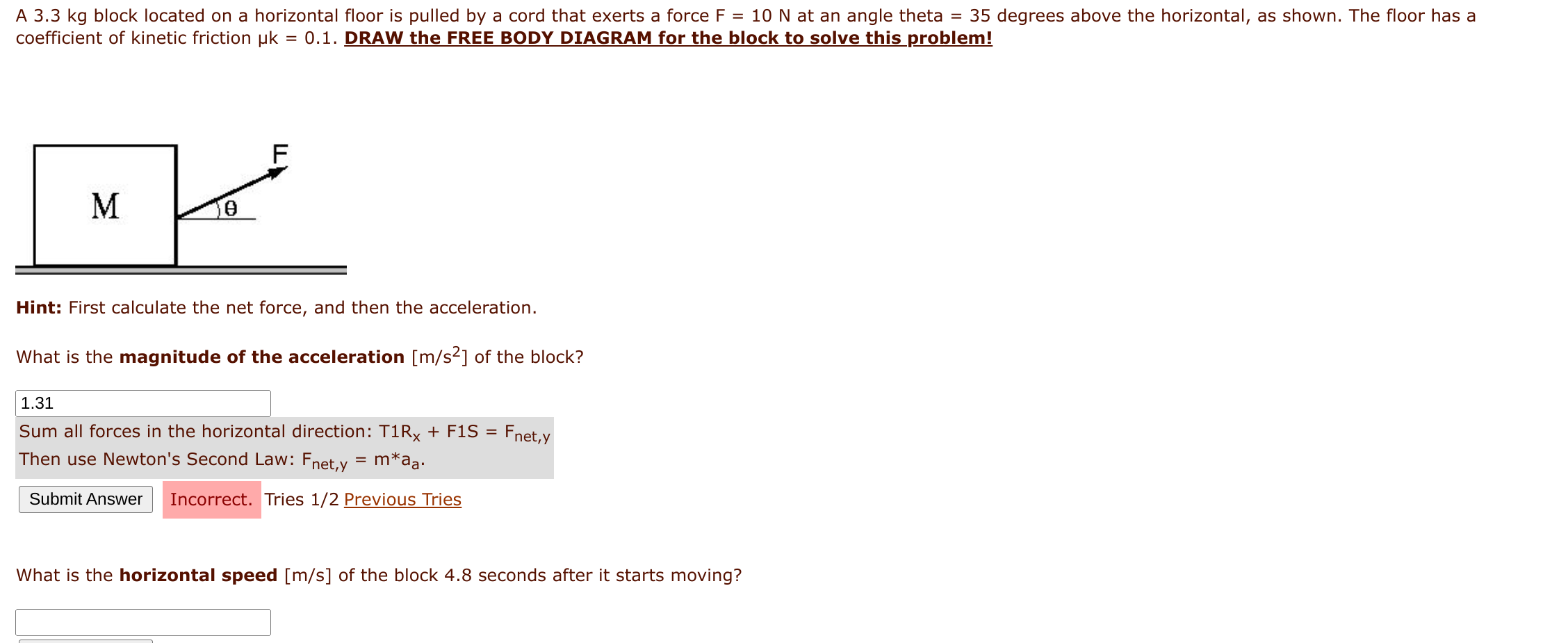 Solved A 3.3 kg block located on a horizontal floor is | Chegg.com