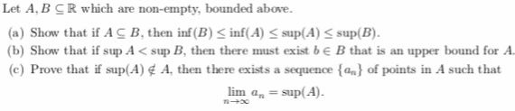 Solved Let A, B S R which are non-empty, bounded above. (a) | Chegg.com