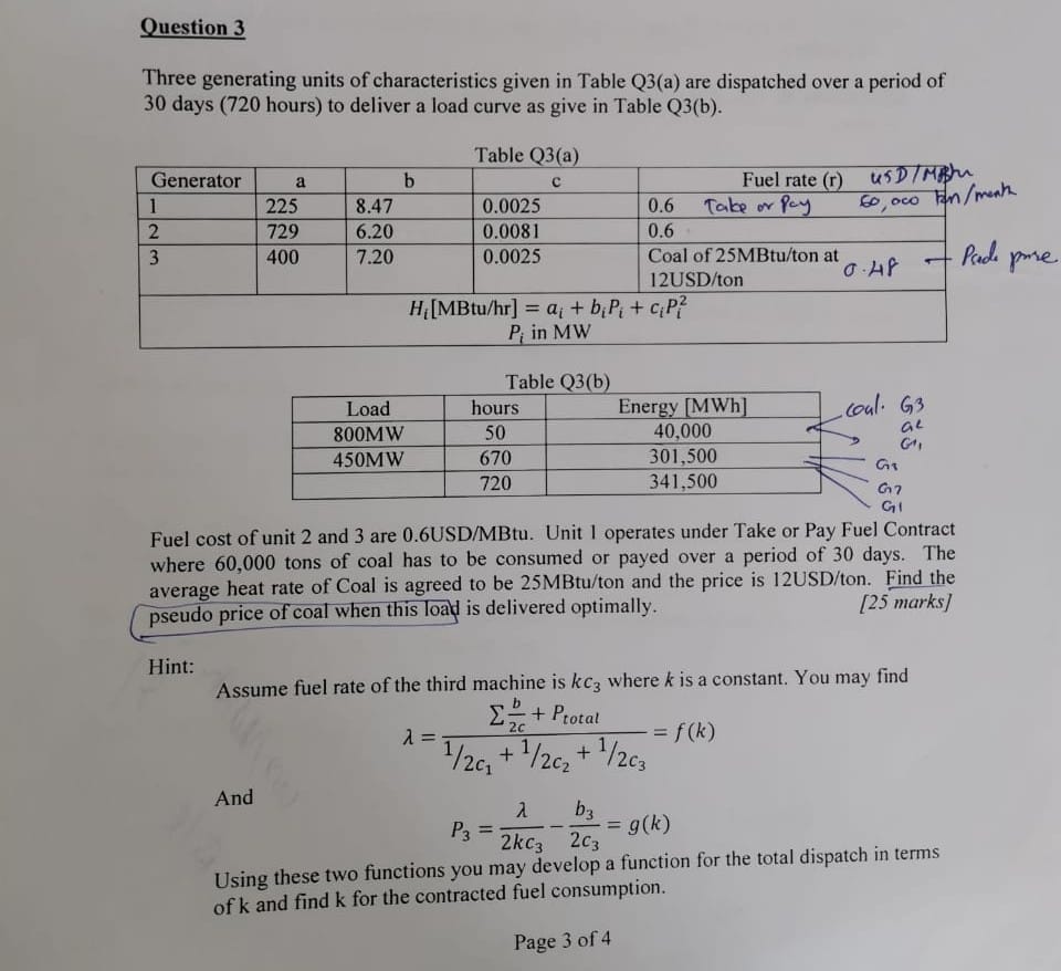 Solved Three generating units of characteristics given in | Chegg.com