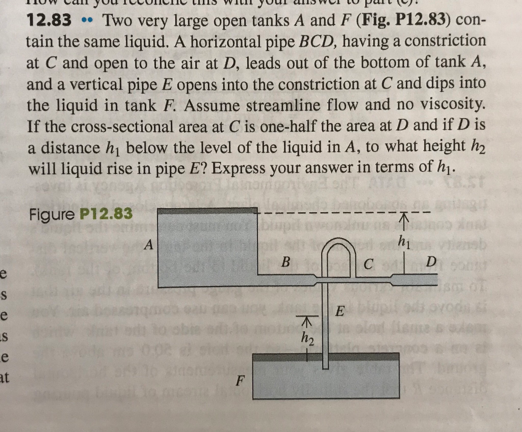 Solved Two very large open tanks A and F Figure (P12.83) | Chegg.com