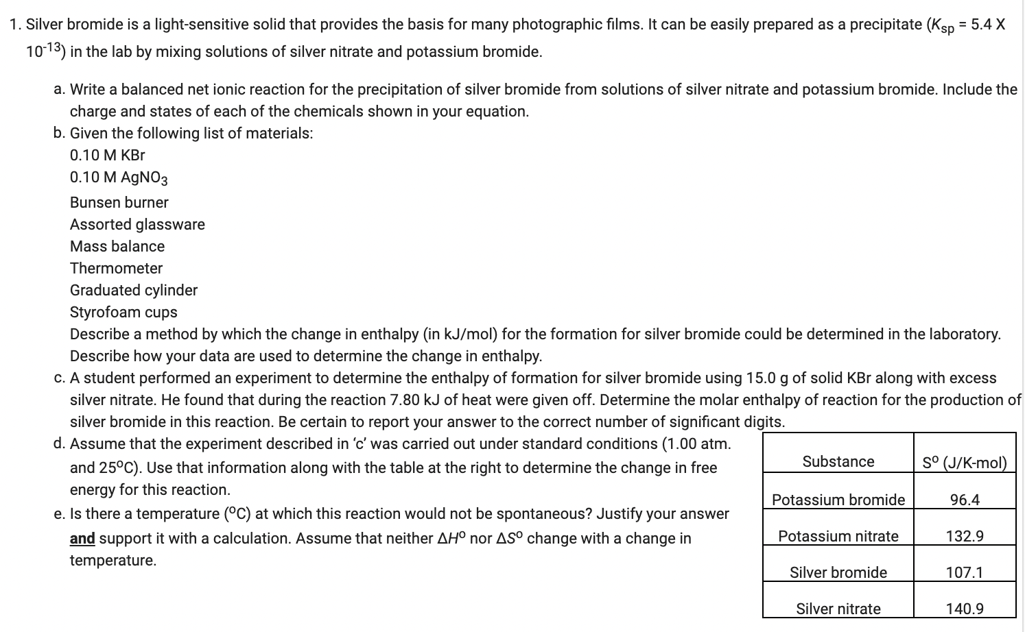 1. Silver bromide is a light-sensitive solid that | Chegg.com
