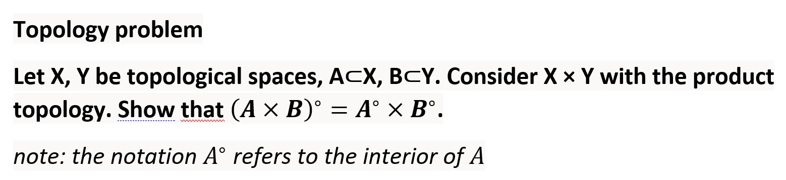 Solved Topology problem Let X, Y be topological spaces, ACX, | Chegg.com