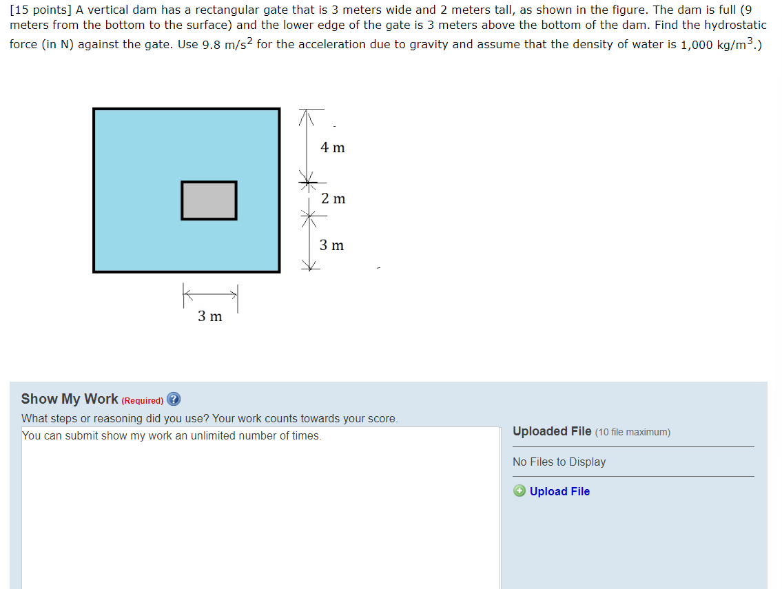 [15 points] A vertical dam has a rectangular gate | Chegg.com