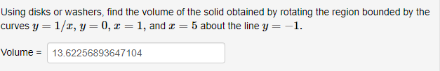 Solved Using disks or washers, find the volume of the solid | Chegg.com
