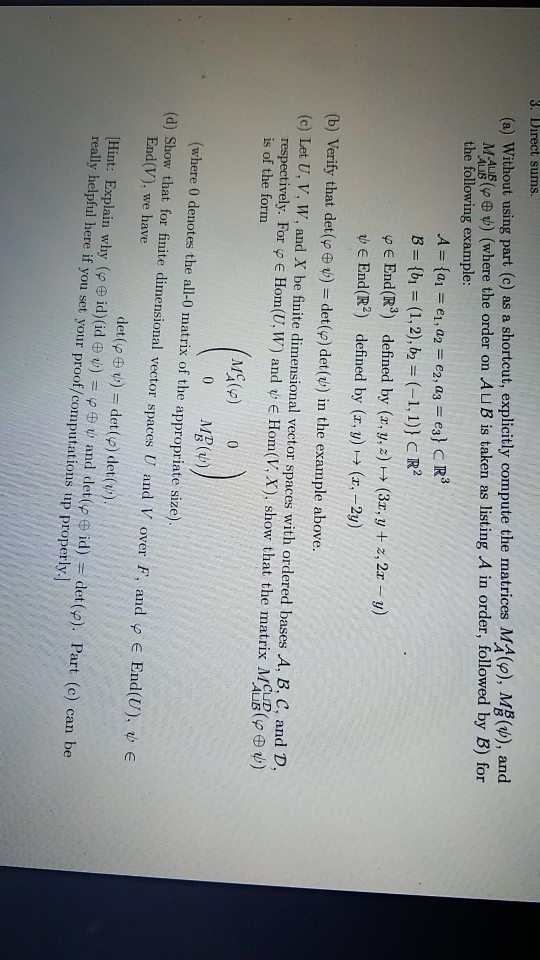 3. Direct sums. ), and (a) Without using part (c) as | Chegg.com