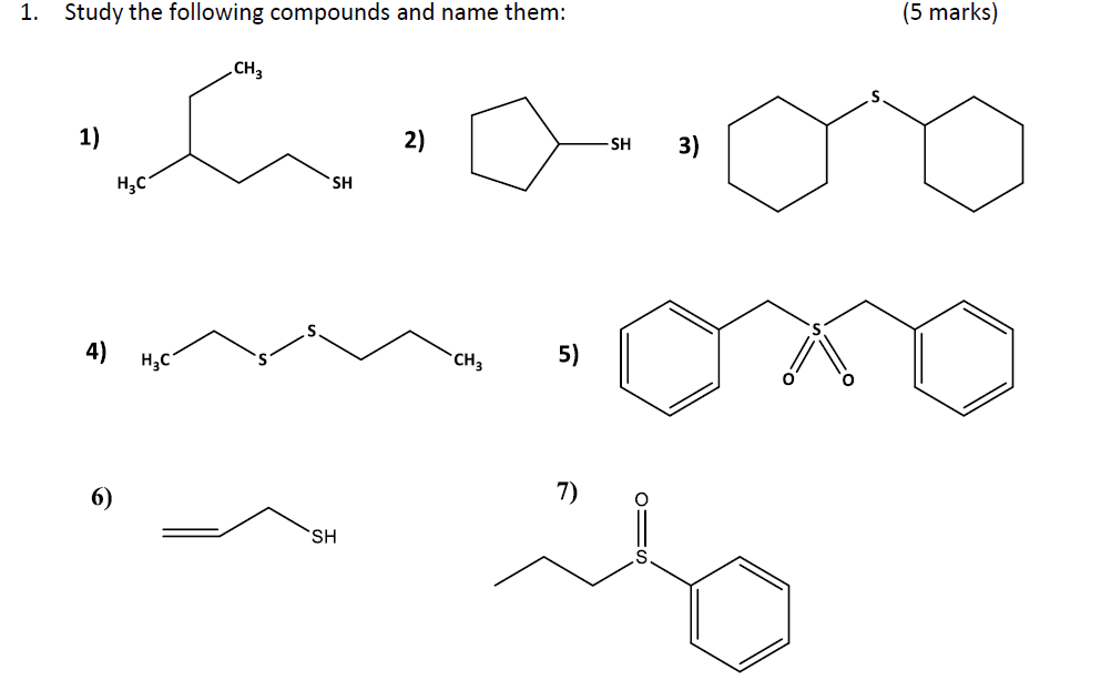 Solved 1. Study the following compounds and name them: (5 | Chegg.com