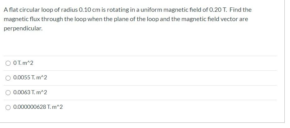 Solved A flat circular loop of radius 0.10 cm is rotating in | Chegg.com