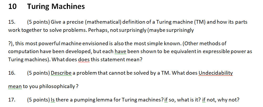 Solved 10 Turing Machines 15. (5 points) Give a precise | Chegg.com
