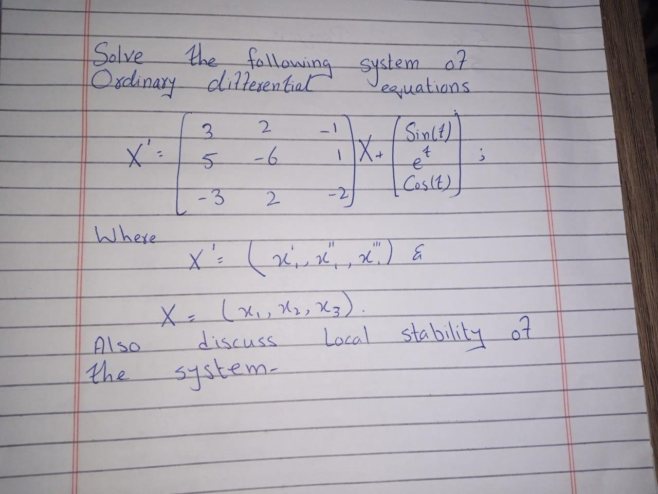 Solved the following system system of 3 Sinct) ز ; - 3 2 | Chegg.com