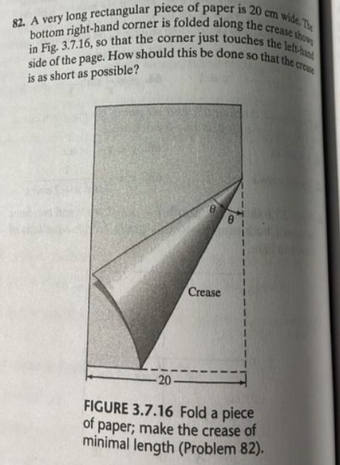Solved 82. A very long rectangular piece of paper is 20 cm | Chegg.com