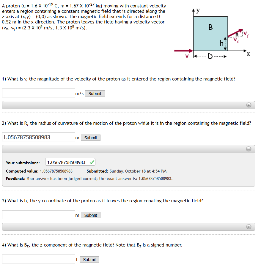 Solved +y A proton (9 = 1.6 X 10-19 C, m = 1.67 X 10-27 kg) | Chegg.com