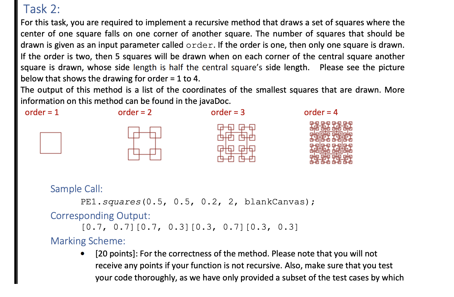 -Each recursive call should make a square at one of | Chegg.com