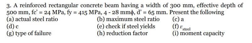 Solved 3. A reinforced rectangular concrete beam having a | Chegg.com