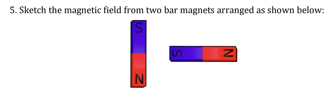 [Solved]: 5. Sketch the magnetic field from two bar magnet
