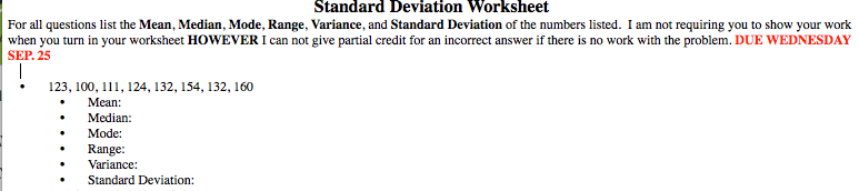 Solved Standard Deviation Worksheet For all questions list | Chegg.com