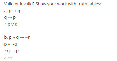 Solved Valid or invalid? Show your work with truth tables: | Chegg.com