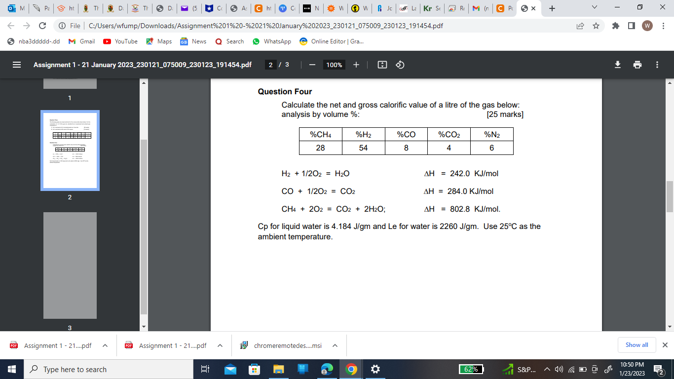 Solved Question Four Calculate the net and gross calorific | Chegg.com